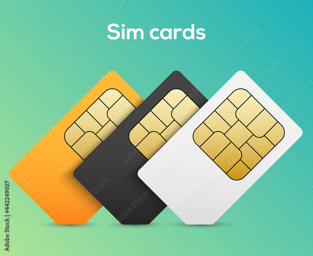 Sim card vector mobile phone icon chip. Simcard set isolated 3d design ...