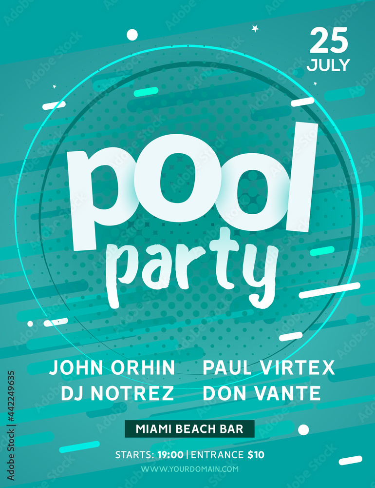 Pool summer party invitation banner flyer design. Water Pool party ...