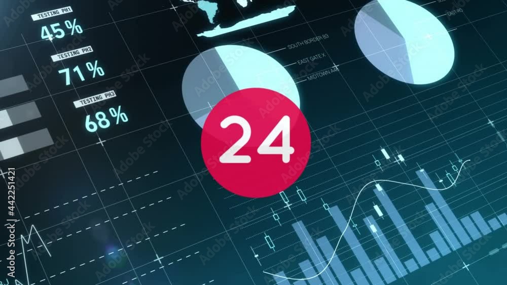 Animation of number count on red circle, over interface with data ...