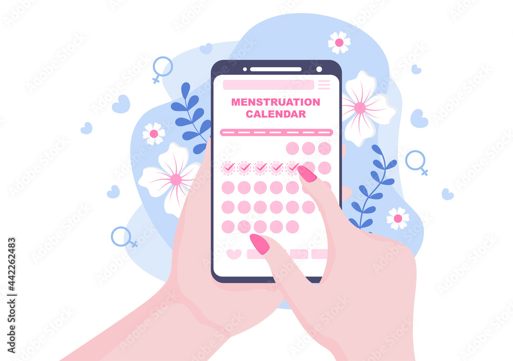 Menstruation Period Calendar Women To Check Date Cycle. Illustration of ...
