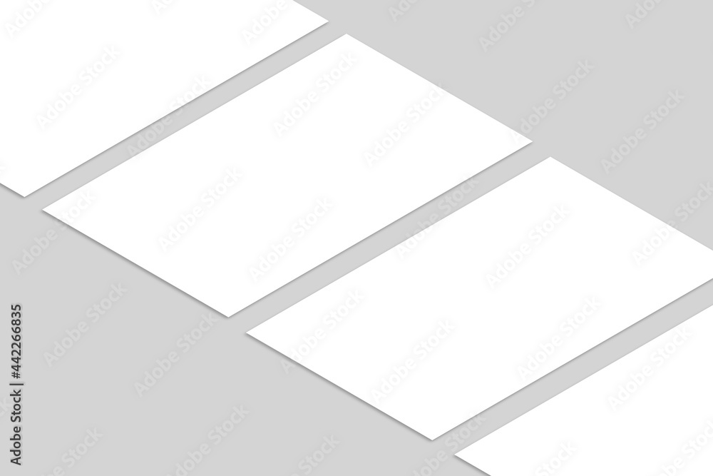 blank a4 horizontal isometric view paper mockup on a light grey ...