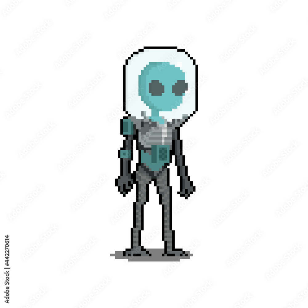 Pixel art cartoon alien with space suit character. Stock Vector | Adobe ...