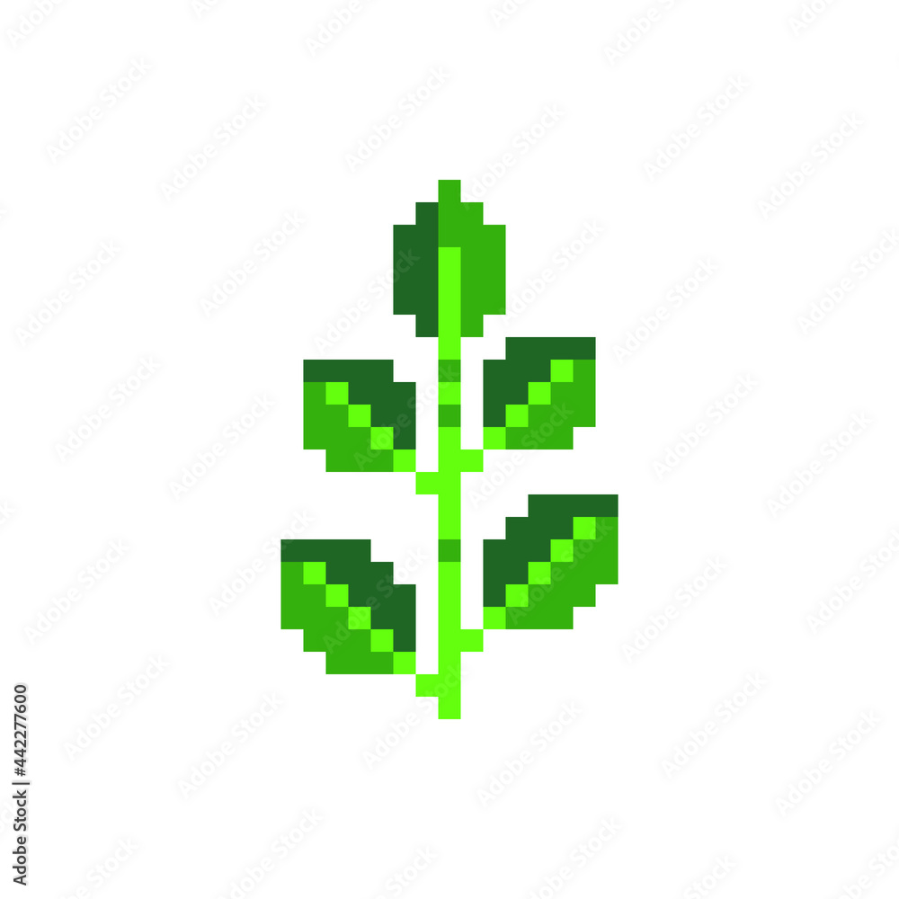 Green leaf pixel art icon, eco plant logo. Isolated vector illustration ...