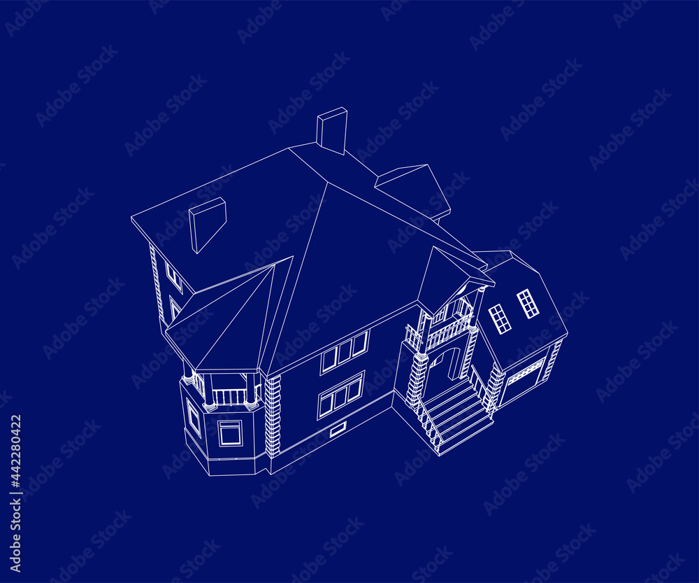 Vector perspective of luxury modern house exterior. 3D model of cottage ...