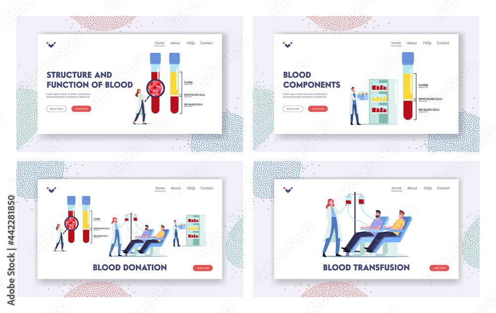 Blood Donation Landing Page Template Set. Tiny Doctor Character at Huge ...