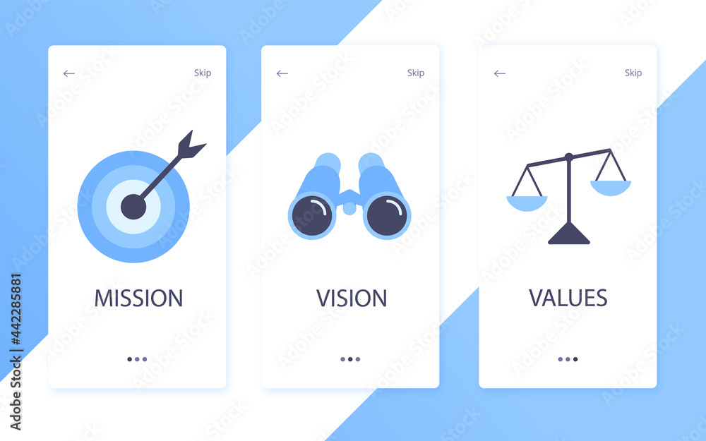 Mission, vision and values flat style design icons signs web concepts ...