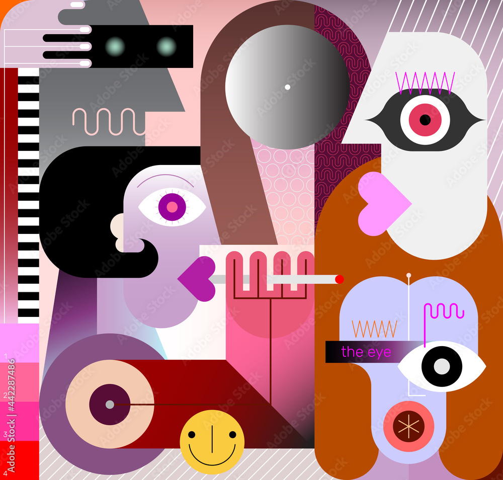 Vector illustration of five different people. Woman smokes a cigarette ...