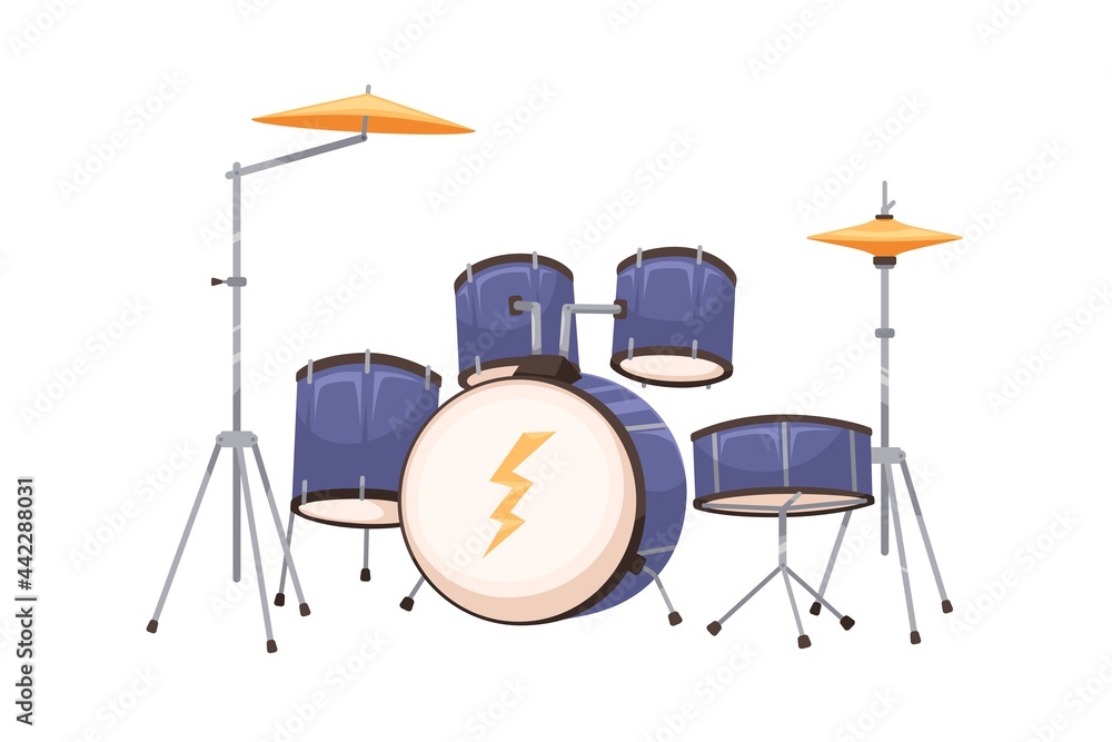 Modern drum kit or set. Percussion music instrument with metal hi-hats ...