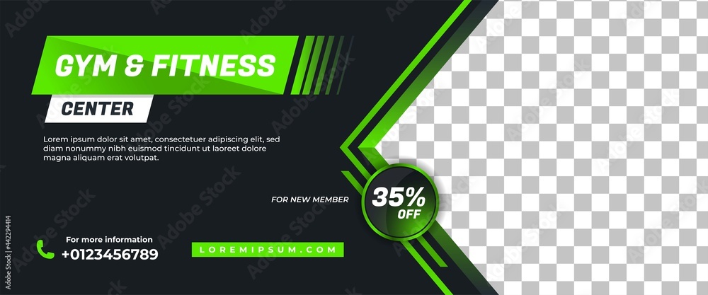 Gym, Workout, Fitness banner template design. Modern banner with green ...