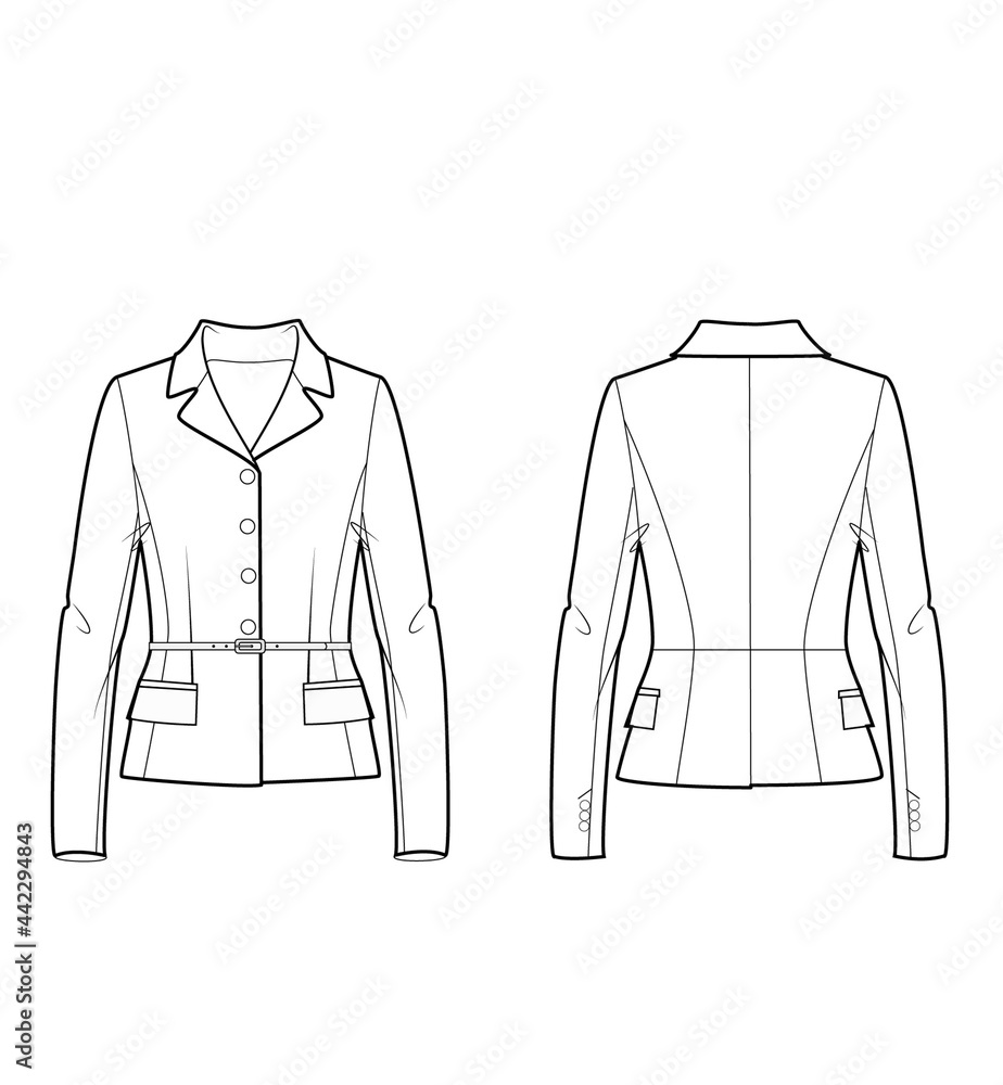 technical sketch woman jacket with pocket Stock Illustration | Adobe Stock