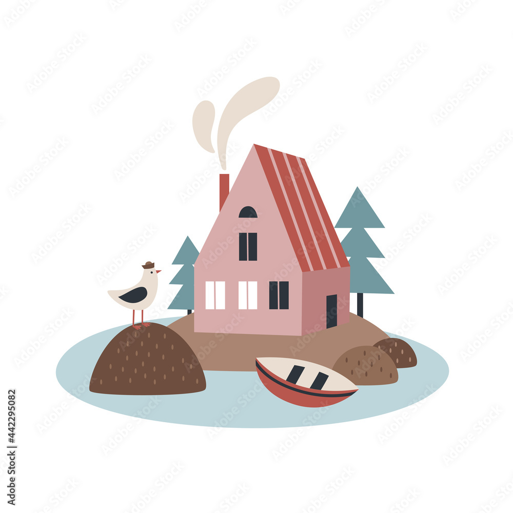 Cute cartoon vector illustration with scandinavian nordic houses ...