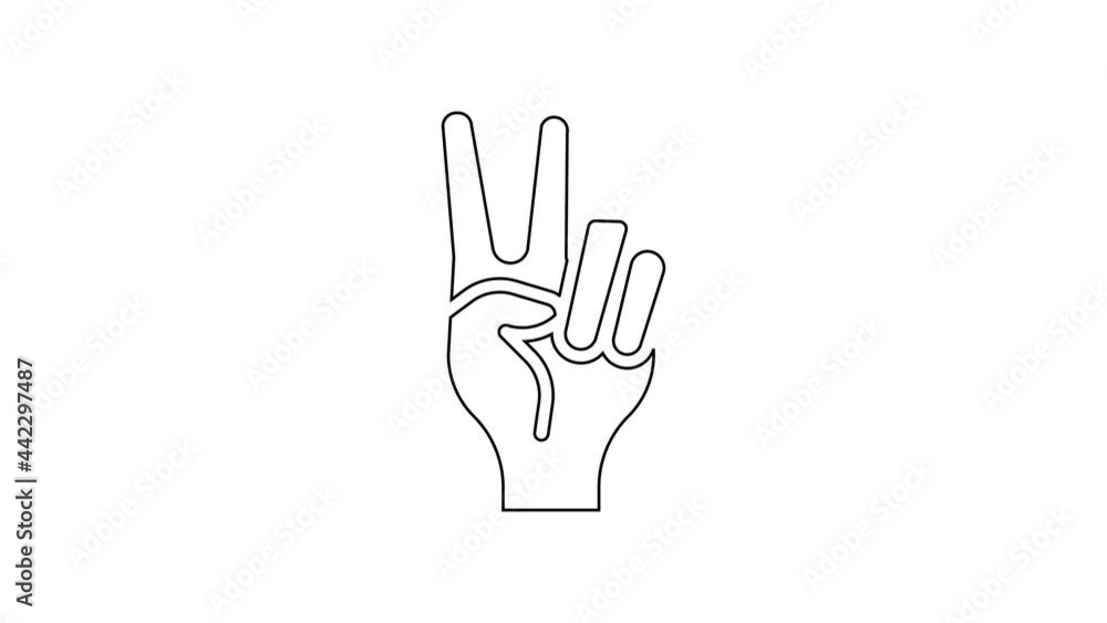 Black line Hand showing two finger icon isolated on white background ...