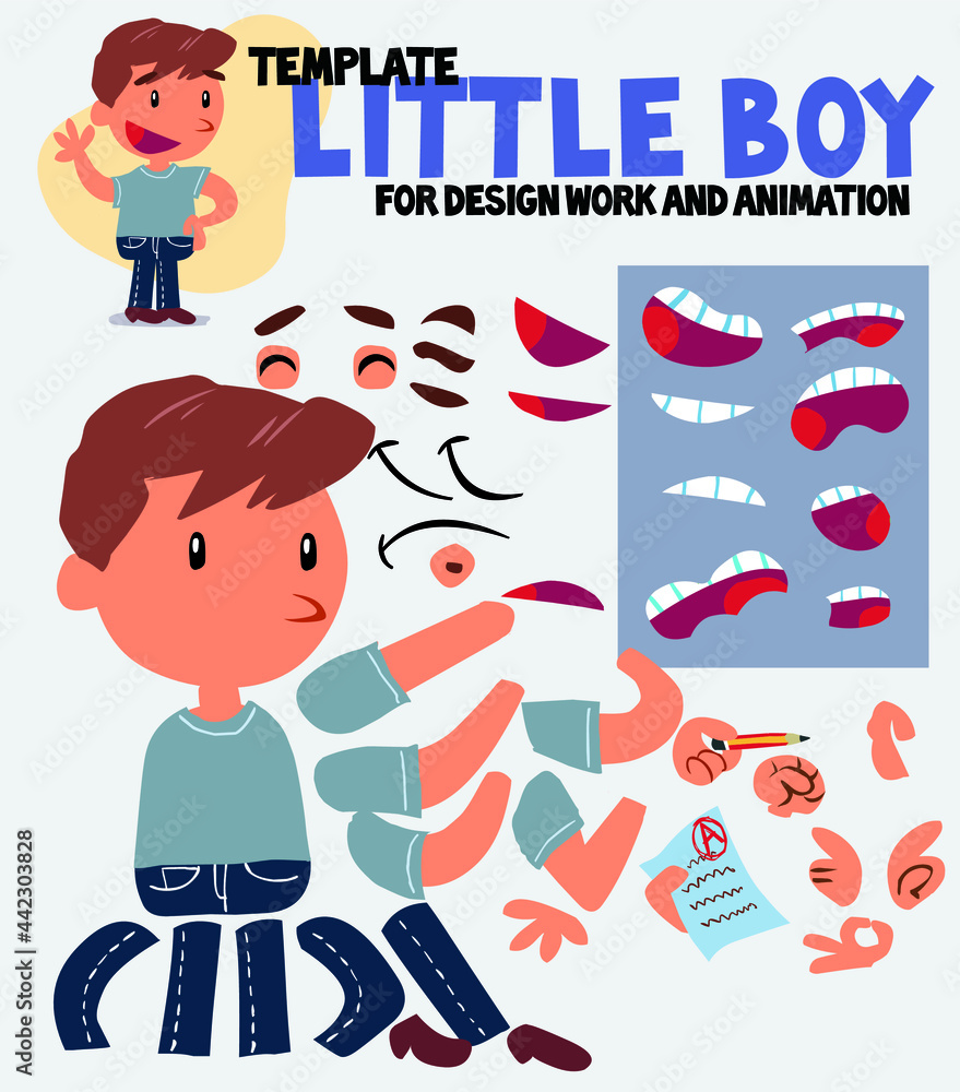 Cartoon character little boy in smart casual style. Expressions and ...