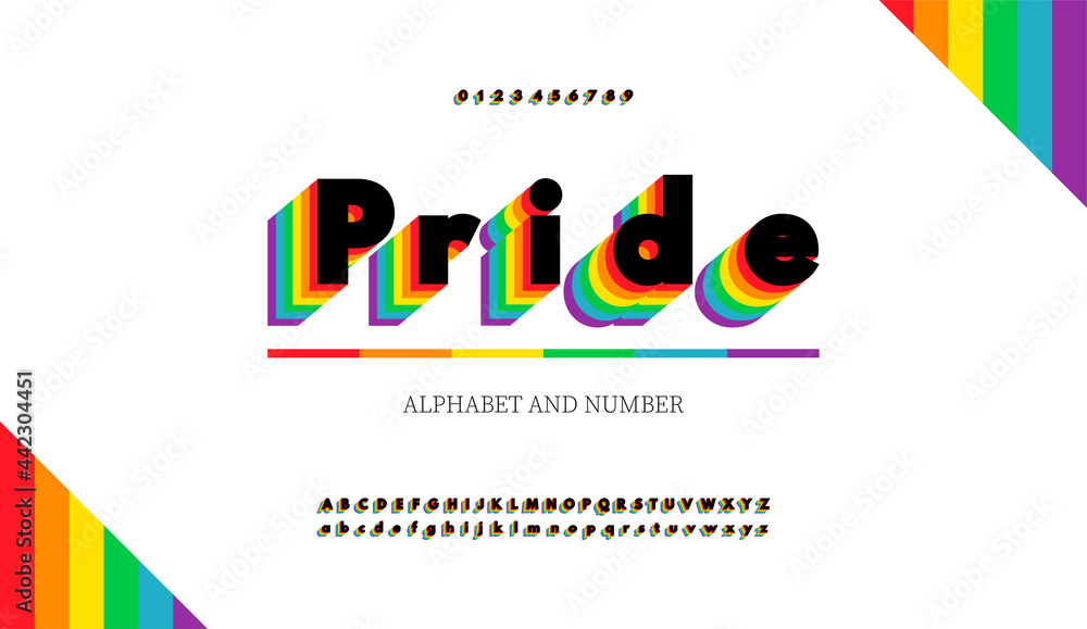 Modern alphabet letters and numbers with Rainbow colors. Rainbow flag ...