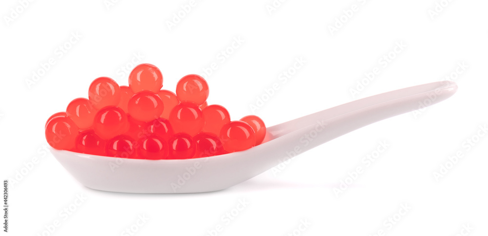 Red tapioca pearls for bubble tea isolated on white background. Tapioca ...