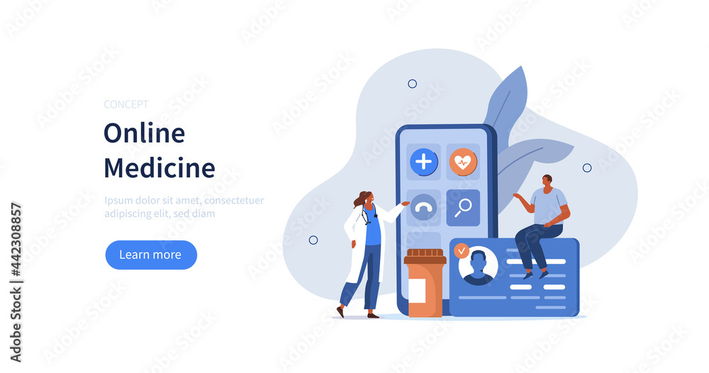 Doctor and patient using mobile app and presenting health insurance ...