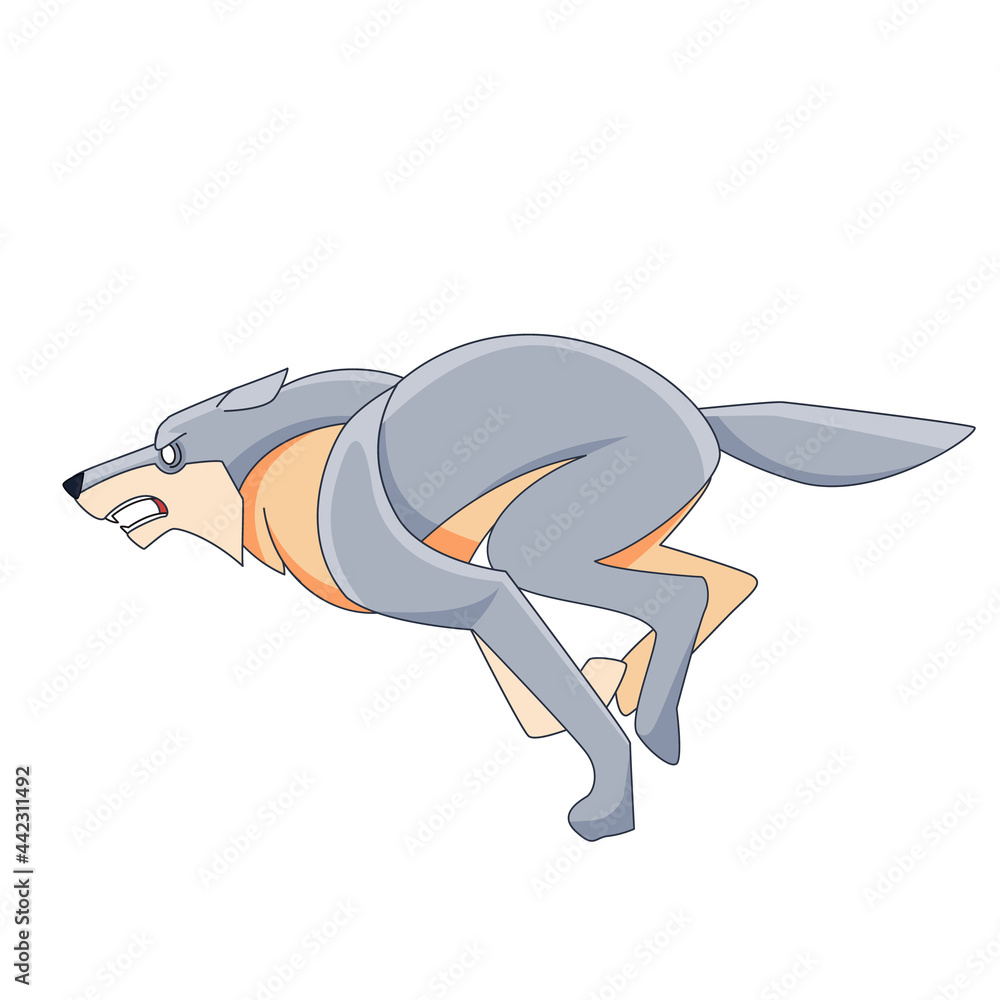 White Wolf is running very fast. Cartoon character of a dangerous ...