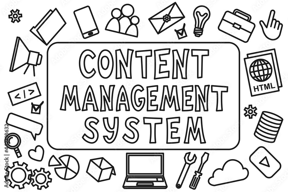 Line art black and white control management system infographic poster ...