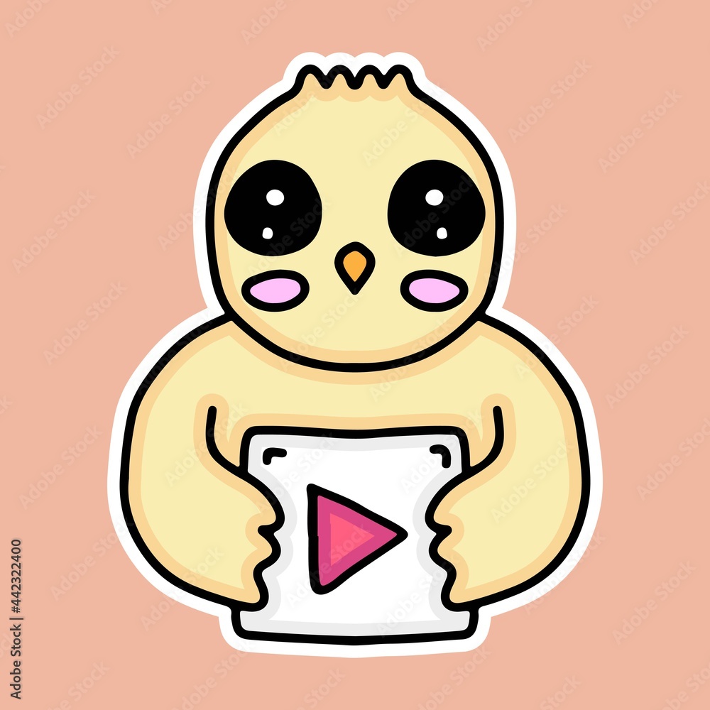 cute chicks holding play button doodle cartoon for social media Stock ...