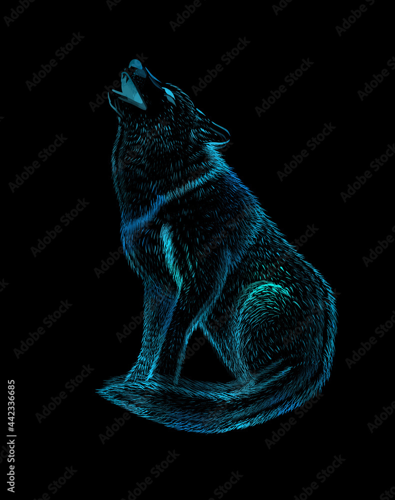 Wolf howling at the moon logo. T-shirt printing. Vector illustration ...