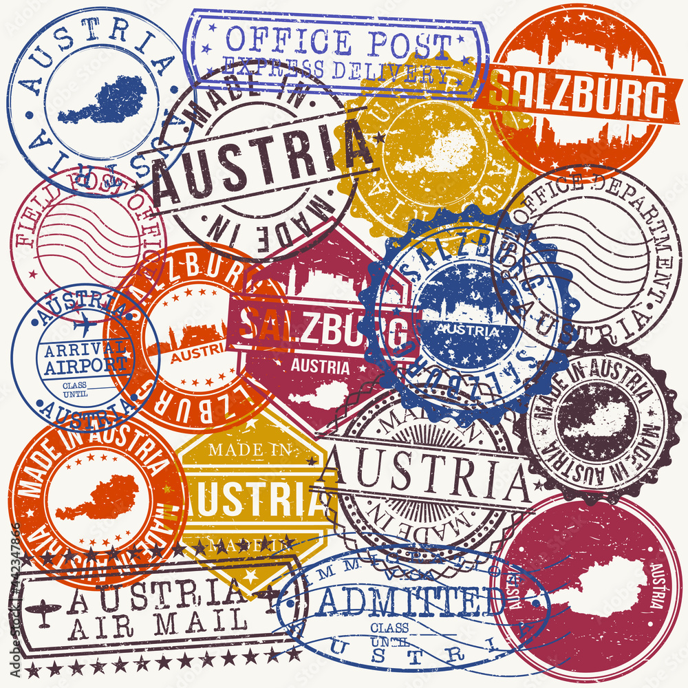 Salzburg Austria Set of Stamps. Travel Stamp. Made In Product. Design ...