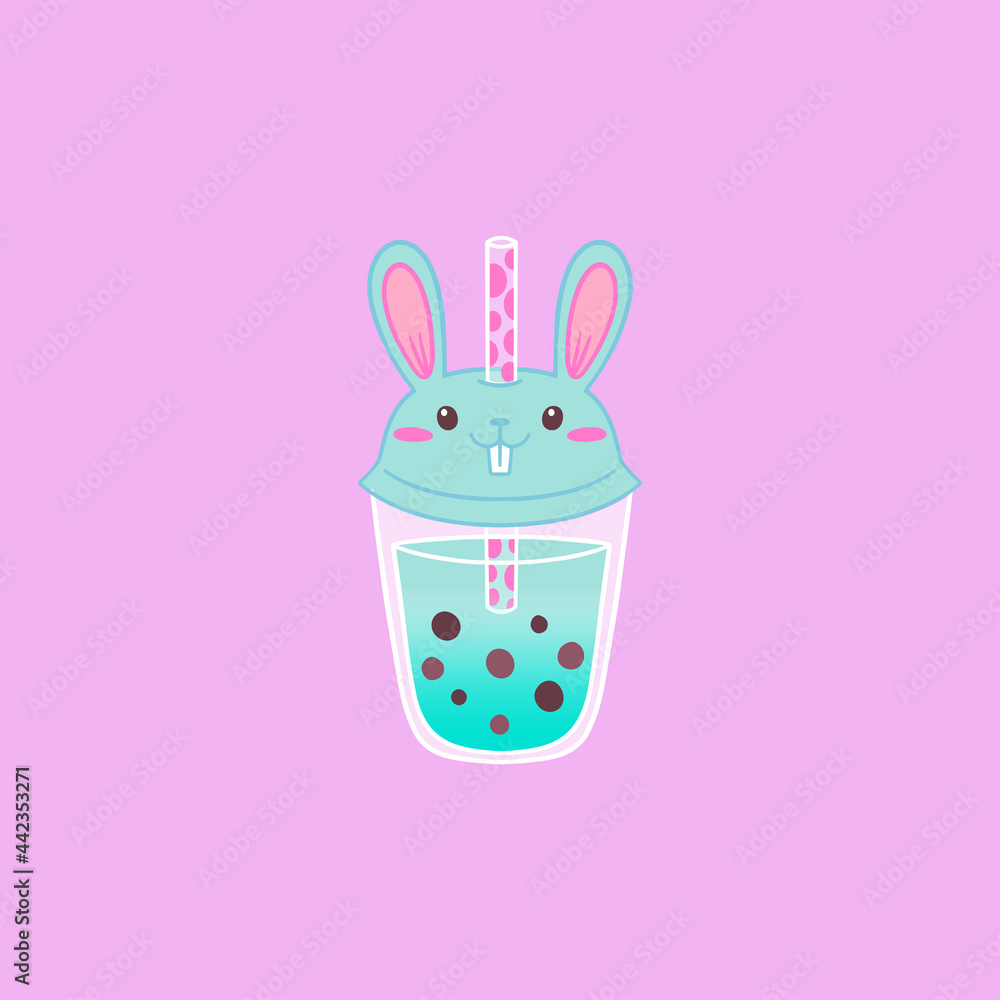 rabbit kawaii bubble tea isolated on white background. Milk tea with ...