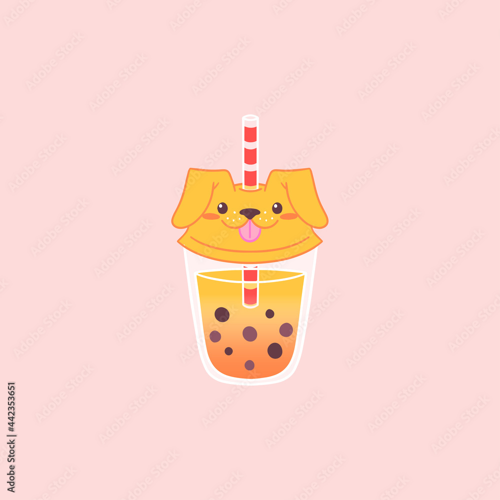 dog kawaii bubble tea isolated on white background. Milk tea with ...