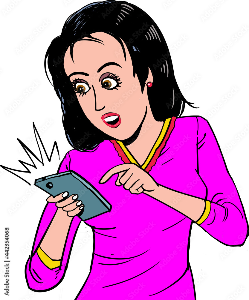 Cartoon Girl using smartphones Stock Vector | Adobe Stock