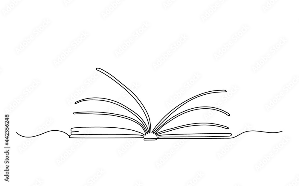 Open book with pages, continuous one line drawing. Library, education ...