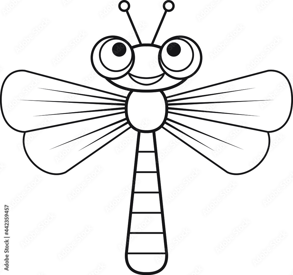 Cartoon dragonfly. Coloring page. Illustration for children. Cute and ...