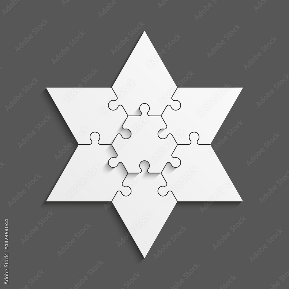 Simple star puzzle six piece business presentation. Star outline puzzle ...