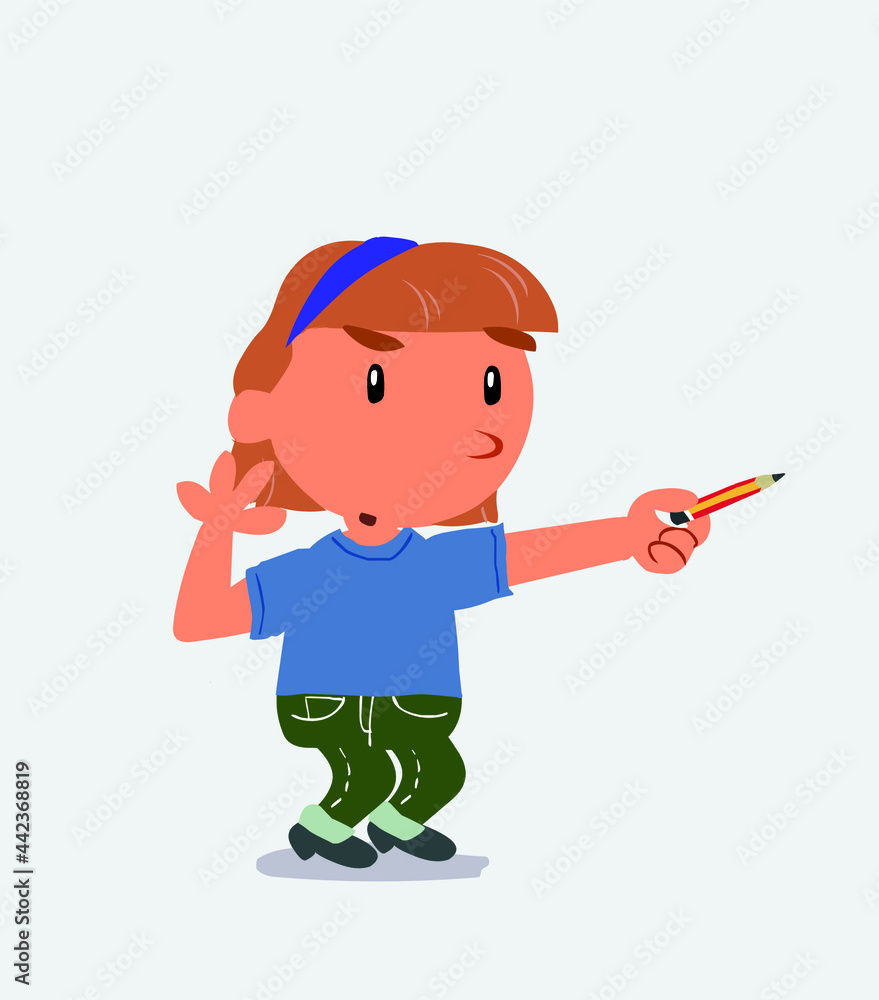 cartoon character of little girl on jeans looks with doubt and somewhat ...