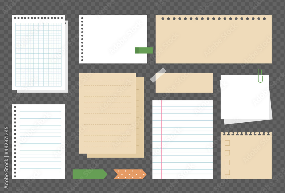 Note papers sheets. Vector set of various blank sheets, note papers and ...