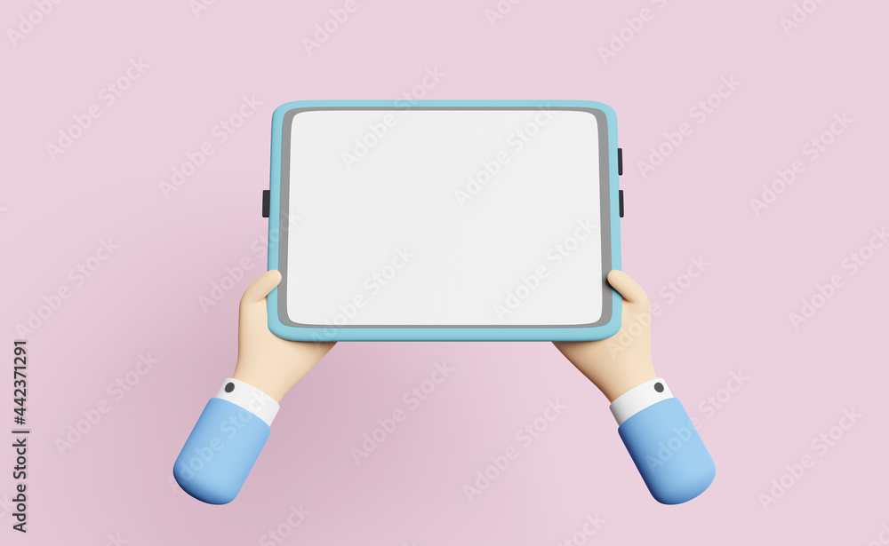 businessman hand holding tablet computer isolated on pink pastel ...