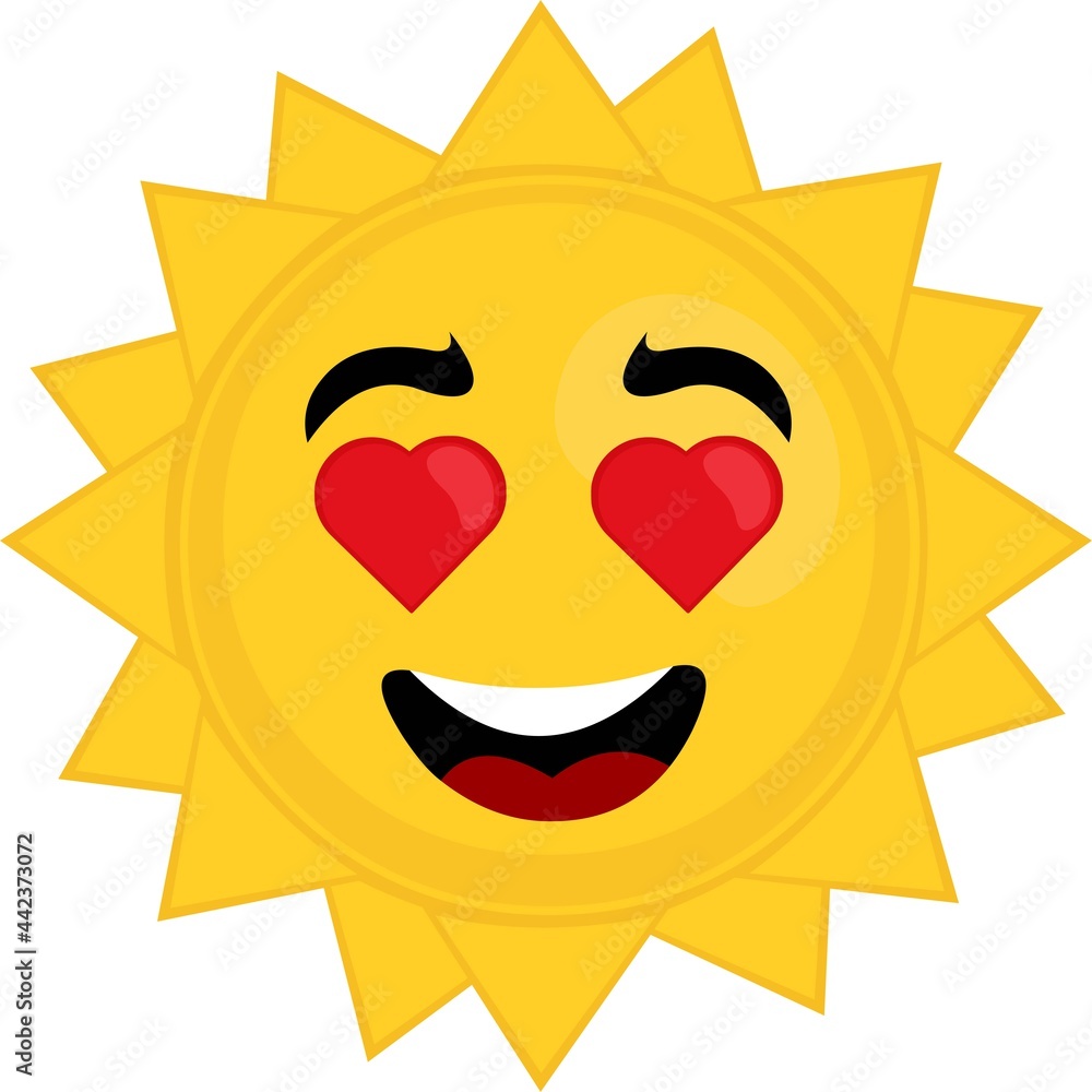 Vector illustration of cartoon character of the sun in love with heart ...