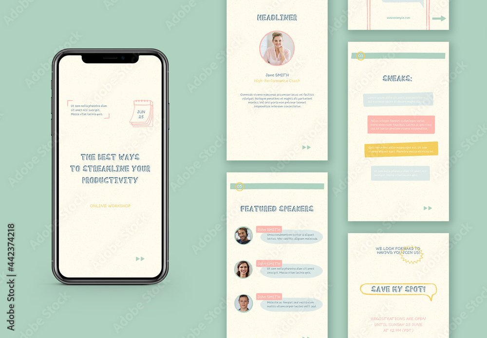 Event Launching Announcement Carousel Layouts with Hand Drawn Elements ...