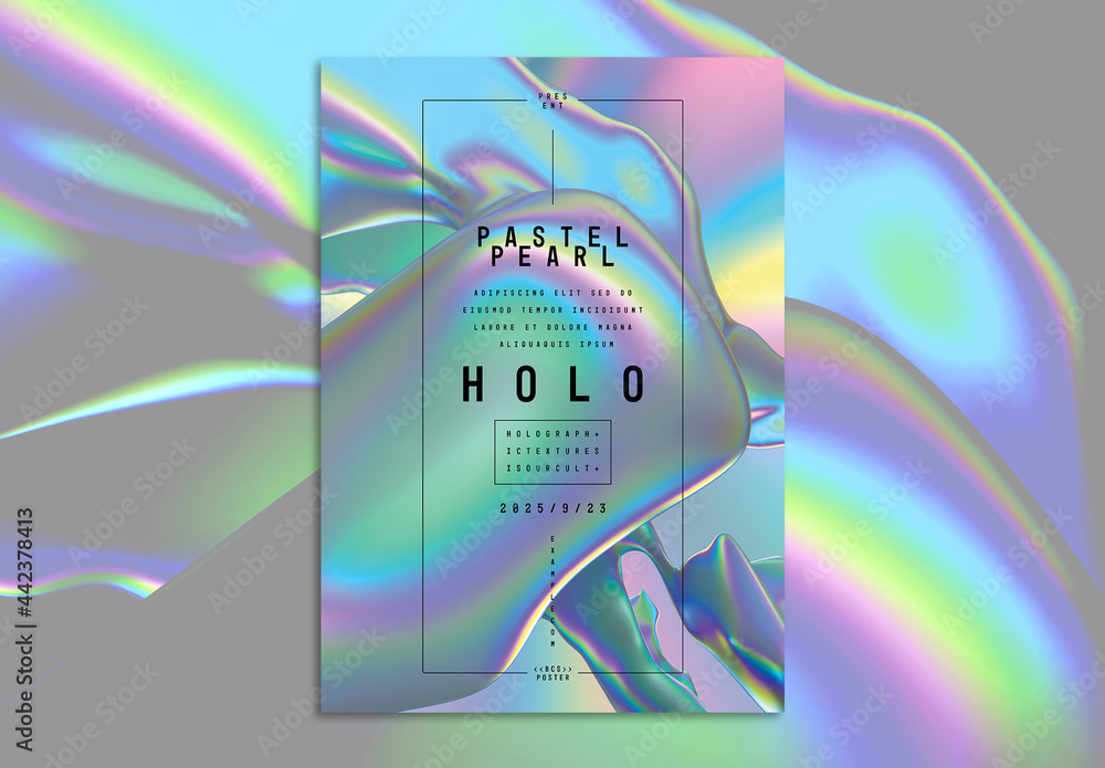 Modern Iridescent Holographic Creative Poster Layout with Abstract ...