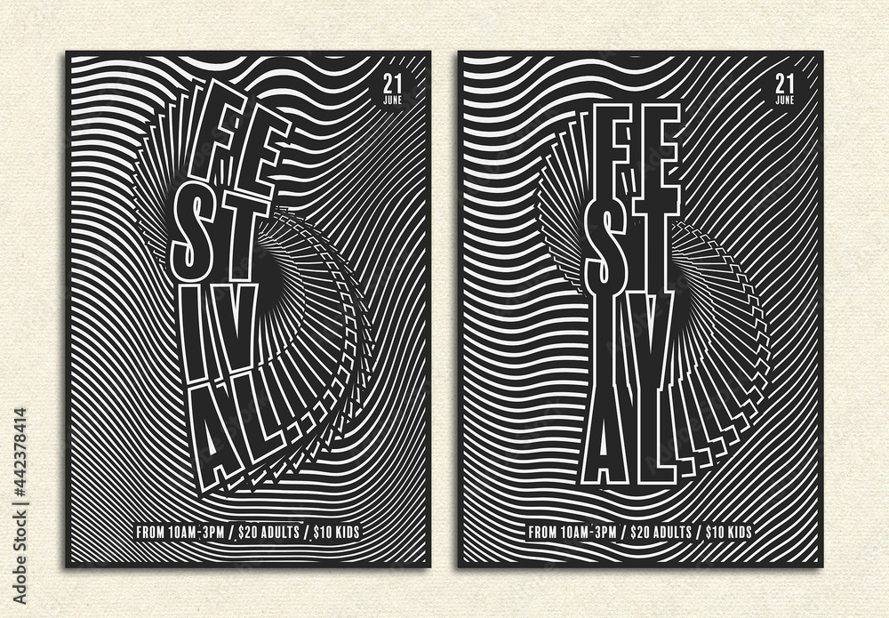 Abstract Event Poster with Distorted Wave Lines Stock Template | Adobe ...