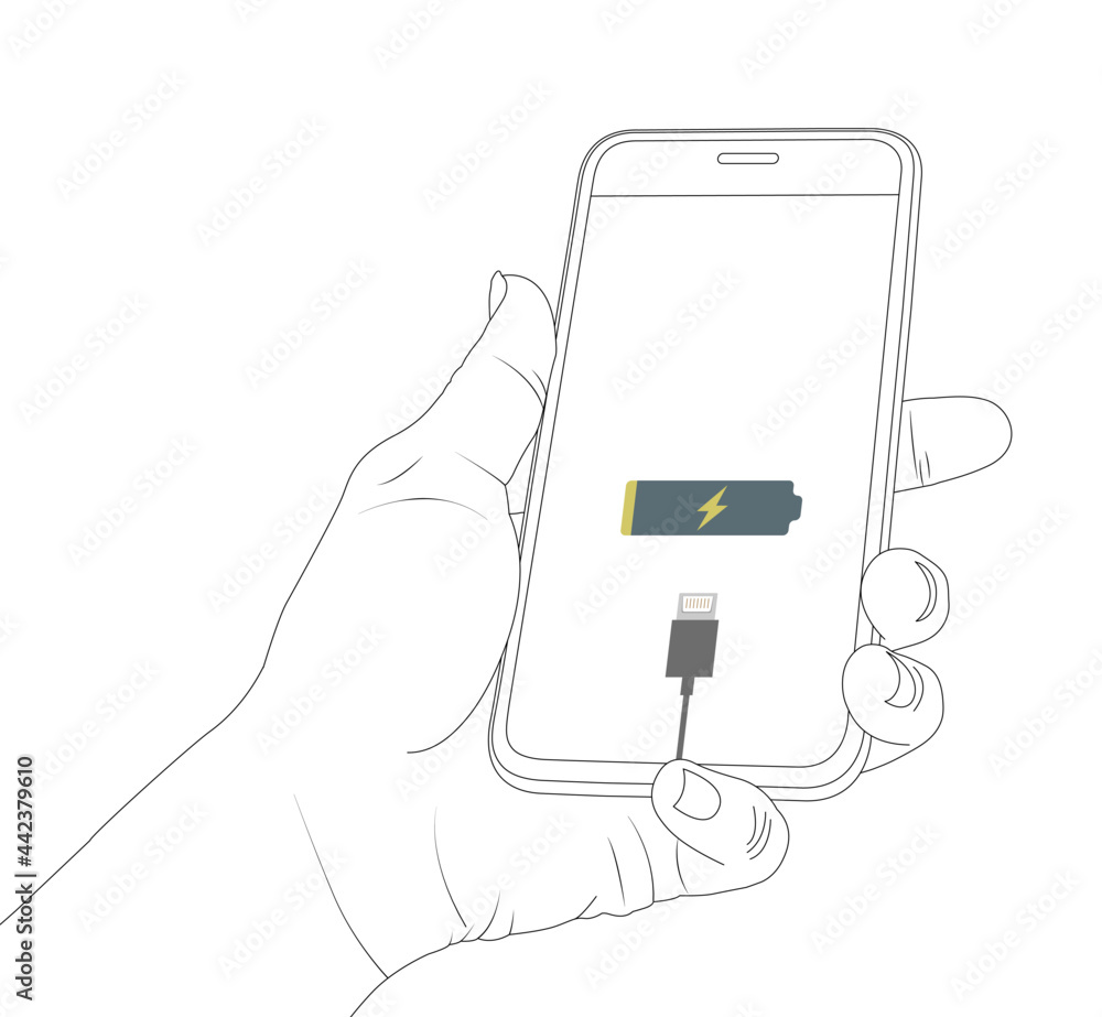 Need charge, humand hand, holding smartphone, device screen, charge is ...