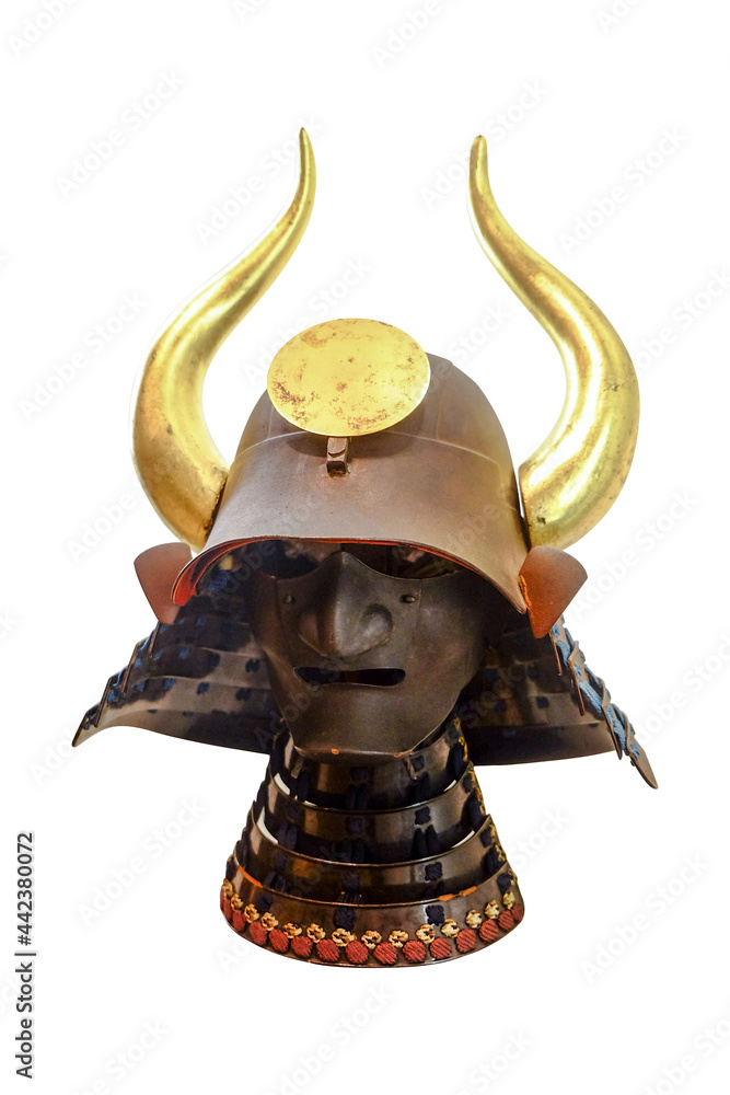 Old Japan Samurai Warrior mask of and helmet, it made from metal ...