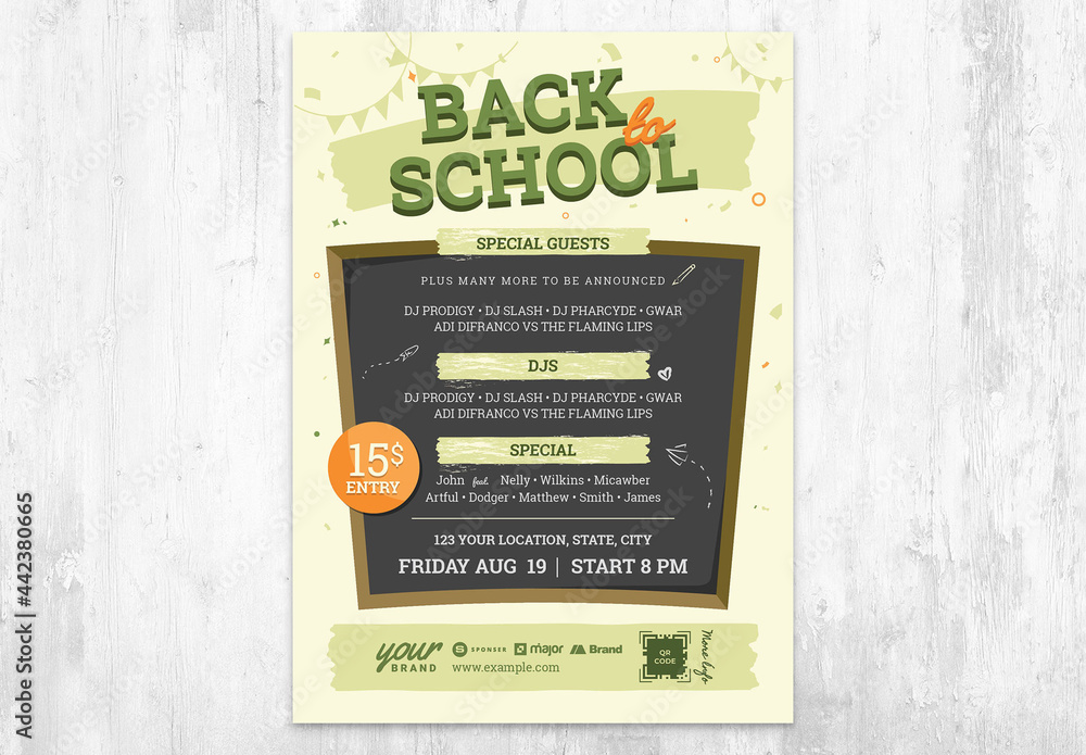 Back to School Poster Invitation Flyer for School Party and Event Stock ...