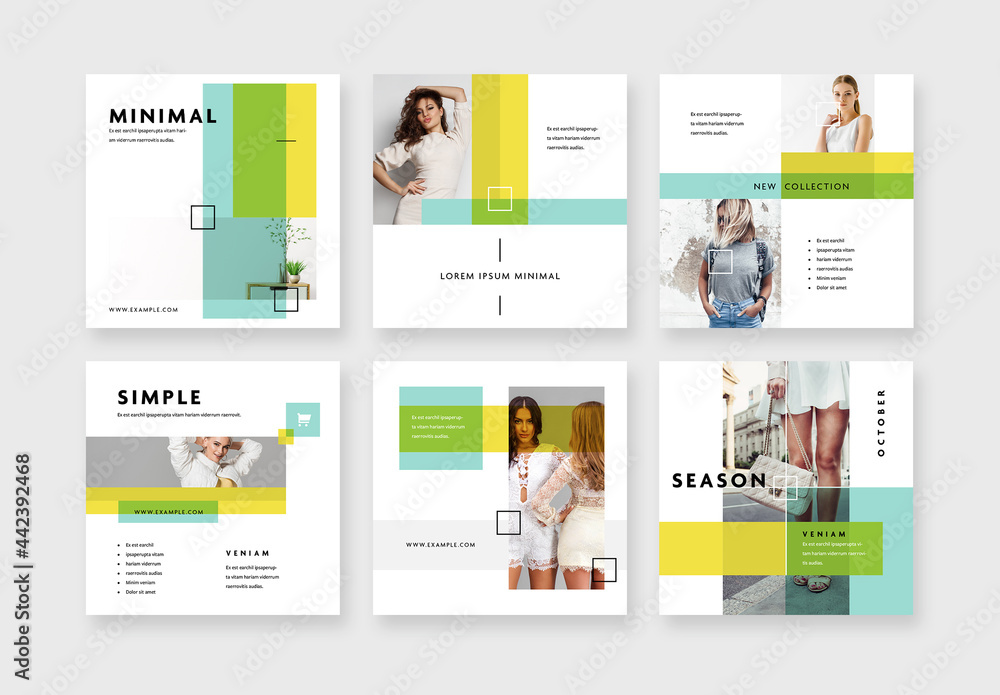 Social Square Layouts with Green and Yellow Accent Stock Template ...