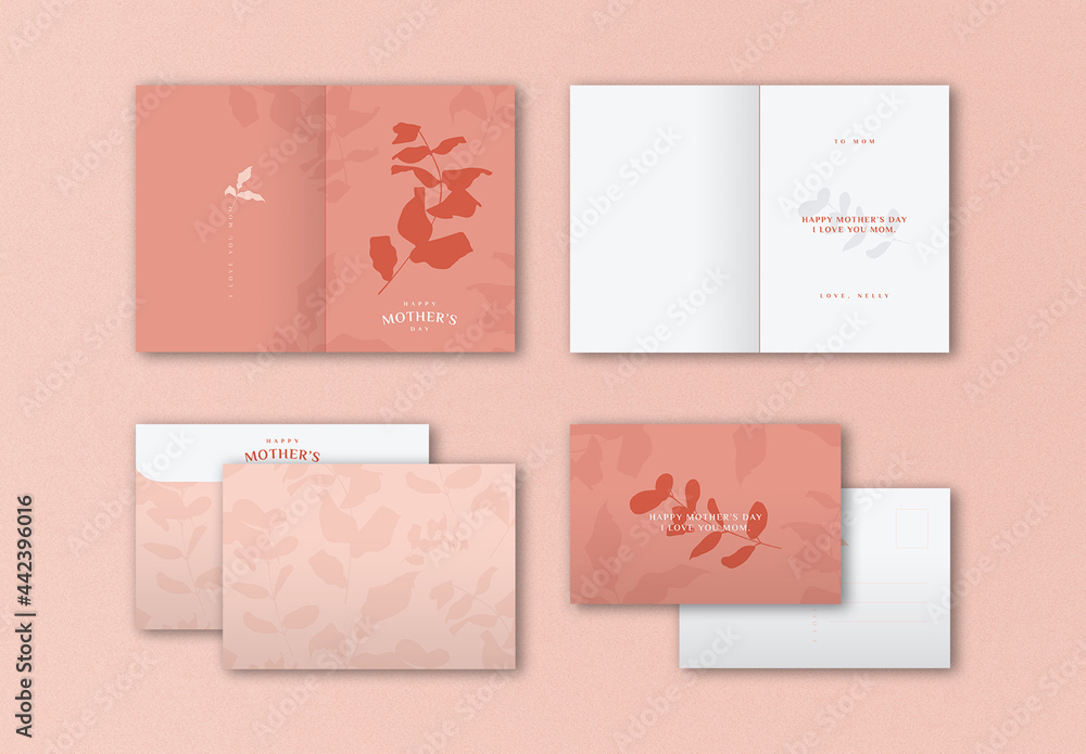 Simple Floral Greeting Card Set Stock Template | Adobe Stock