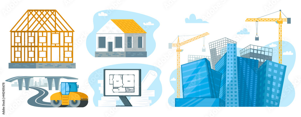 Vector Set Repair, Construction Works of City. It shows Houses under ...
