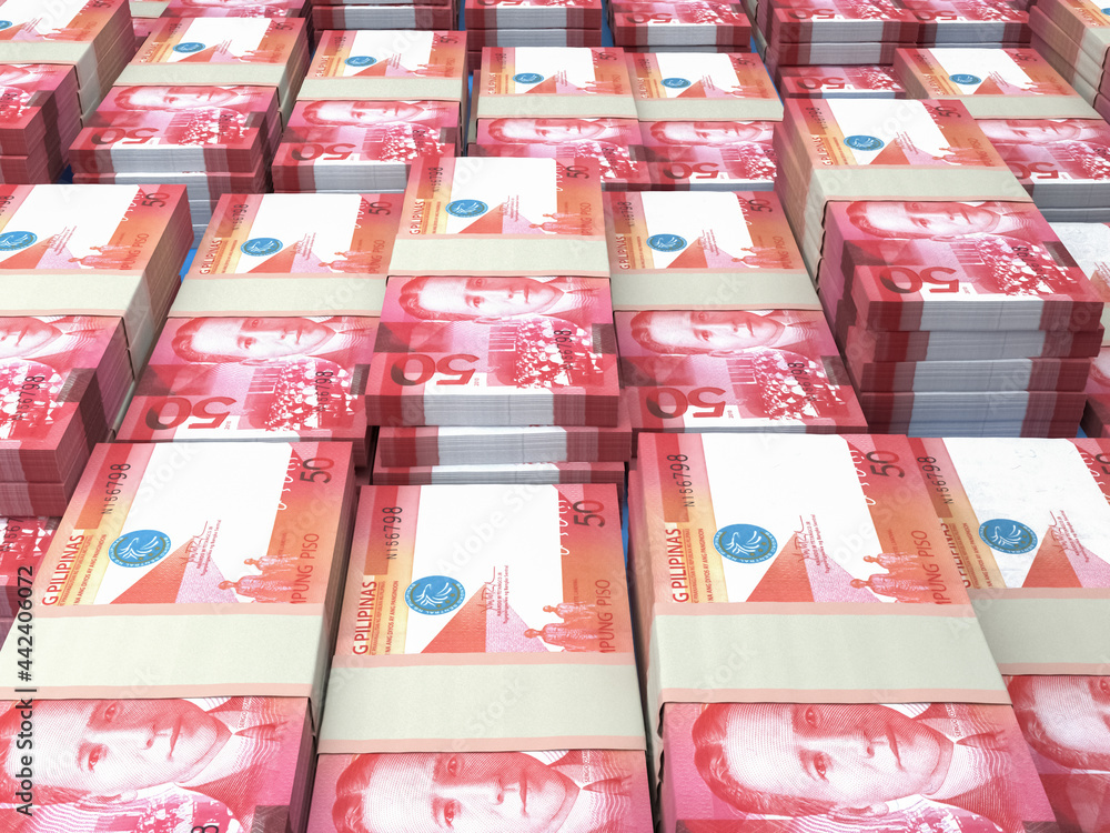Philippine money. Philippine peso banknotes. 50 PHP pesos bills. Stock ...