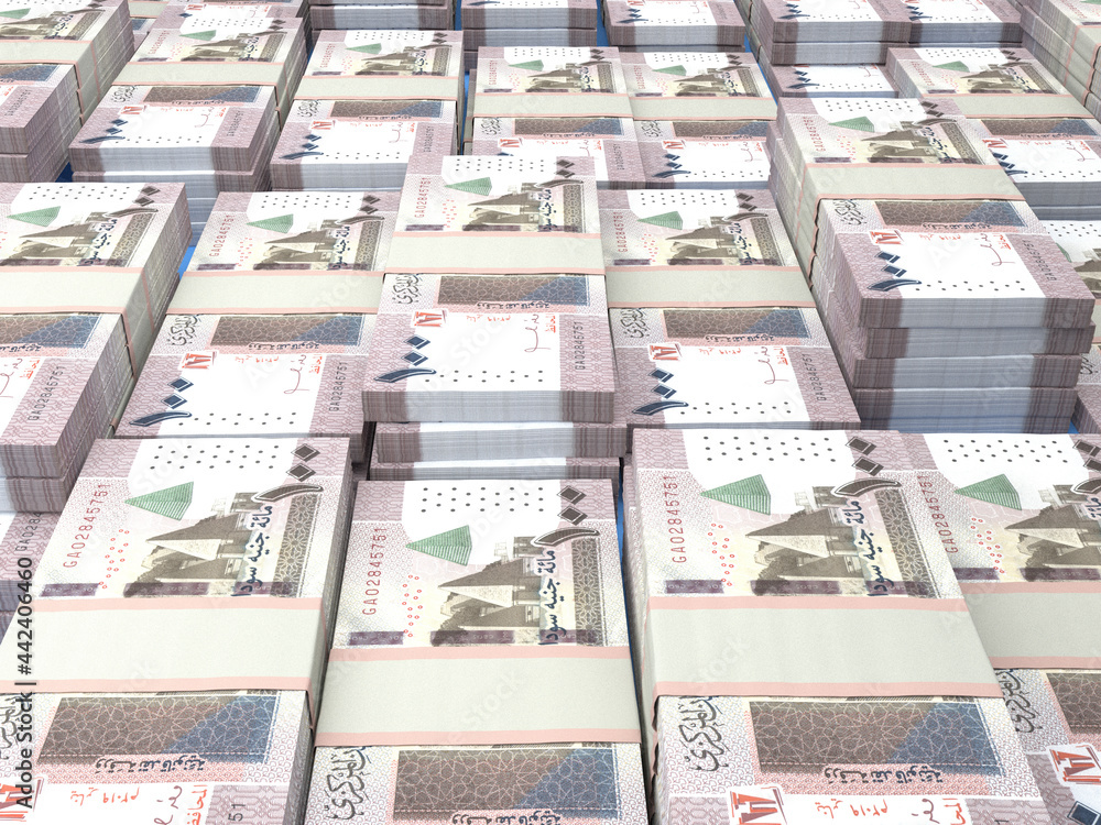 Sudanese money. Sudanese pound banknotes. 100 SDG pounds bills. Stock ...