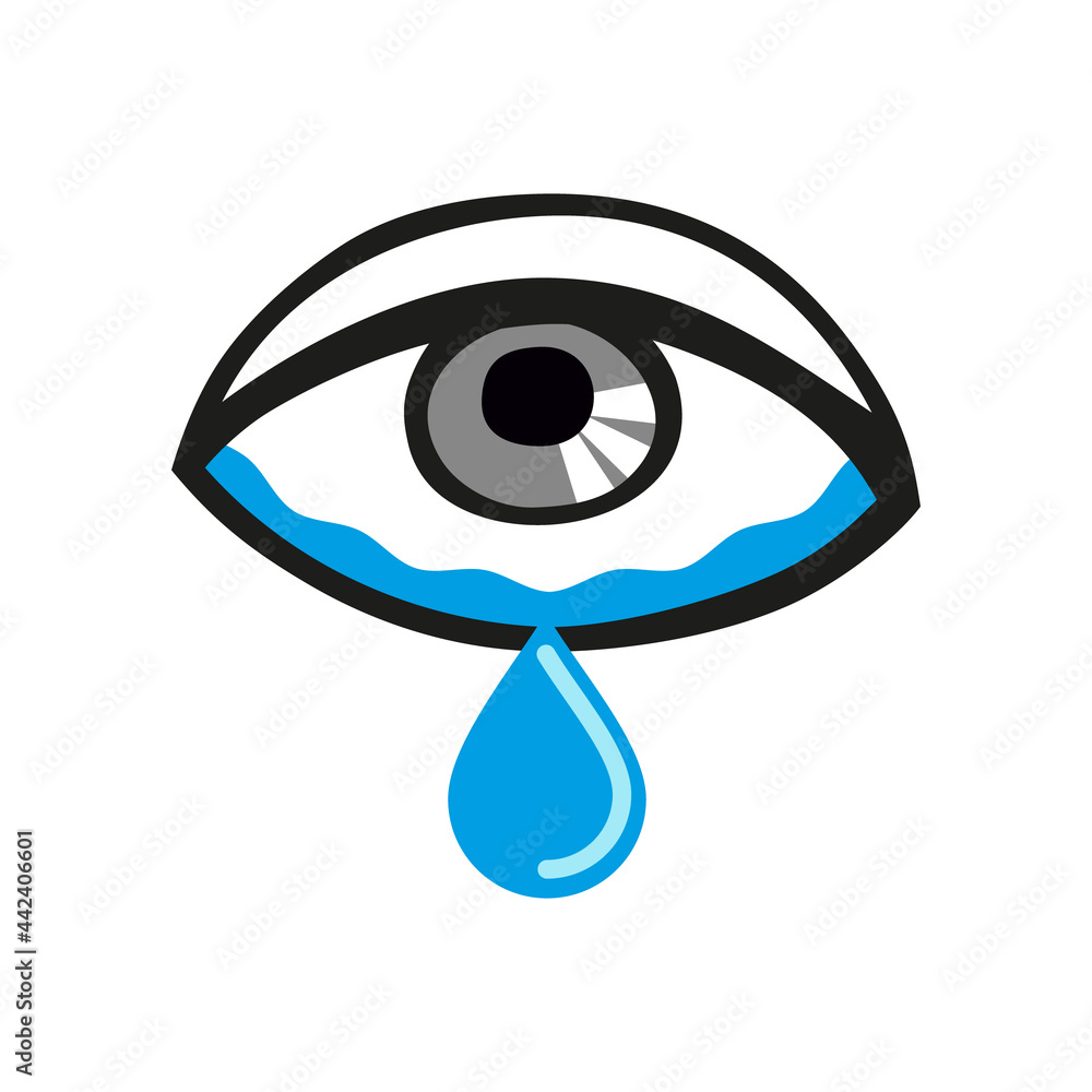 Eye with a tear. Crying eye full of tears. Eyes deseases. Allergic eye ...
