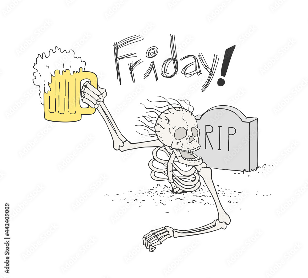 Funny skeleton with beer Stock Vector | Adobe Stock