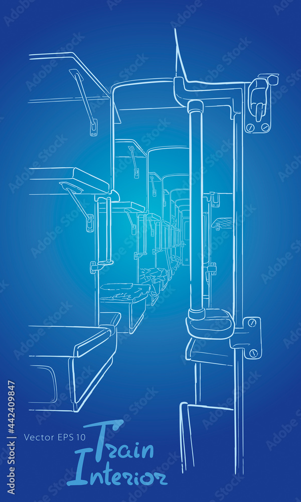 Passenger train interior hand drawn sketch vector illustration. Stock ...