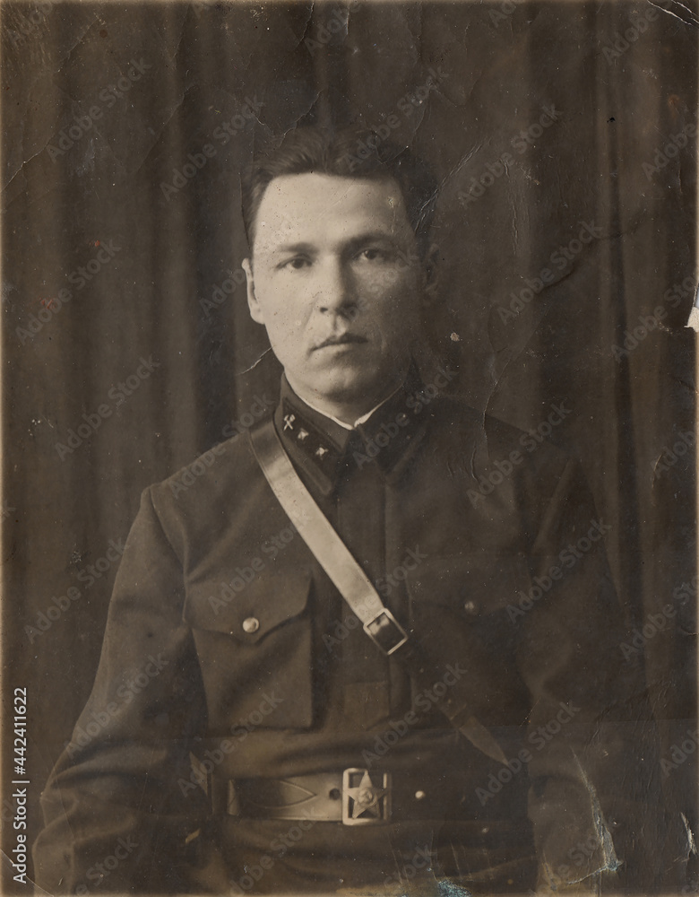 USSR - CIRCA 1941: Photo taken in the USSR, portrait of a lieutenant ...